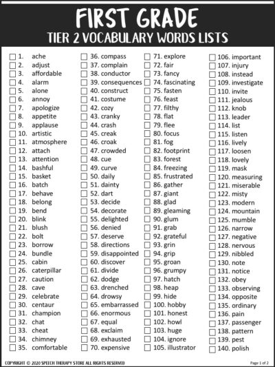 2 000 Core Tier 2 Vocabulary Words PDF List Speech Therapy Store 