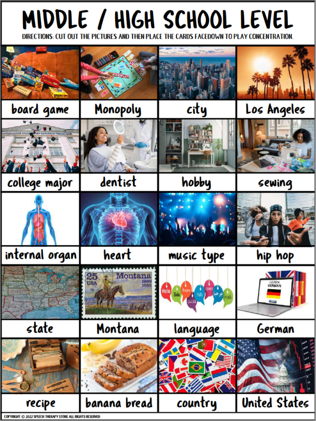 141+ Categories for Concentration {Free Printables!} - Speech Therapy Store