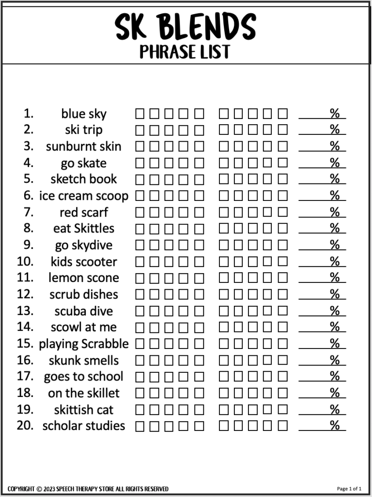 110+ SK Words Speech Therapy {Blends + Free PDF} - Speech Therapy Store