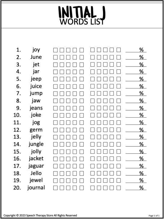 135+ Initial J Words Speech Therapy (Articulation Word List) - Speech ...