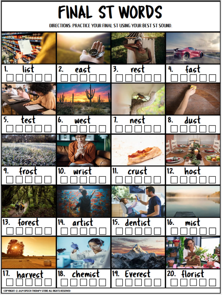 85 Final ST Words for Speech Therapy (Word Blends Lists) - Speech ...