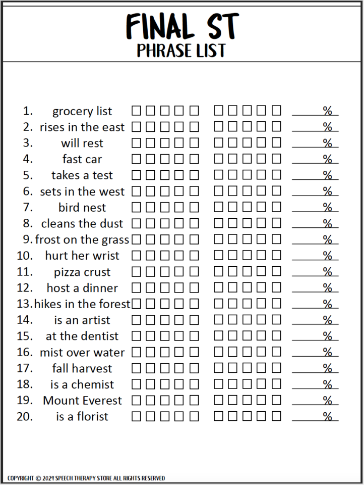 85 Final ST Words for Speech Therapy (Word Blends Lists) - Speech ...