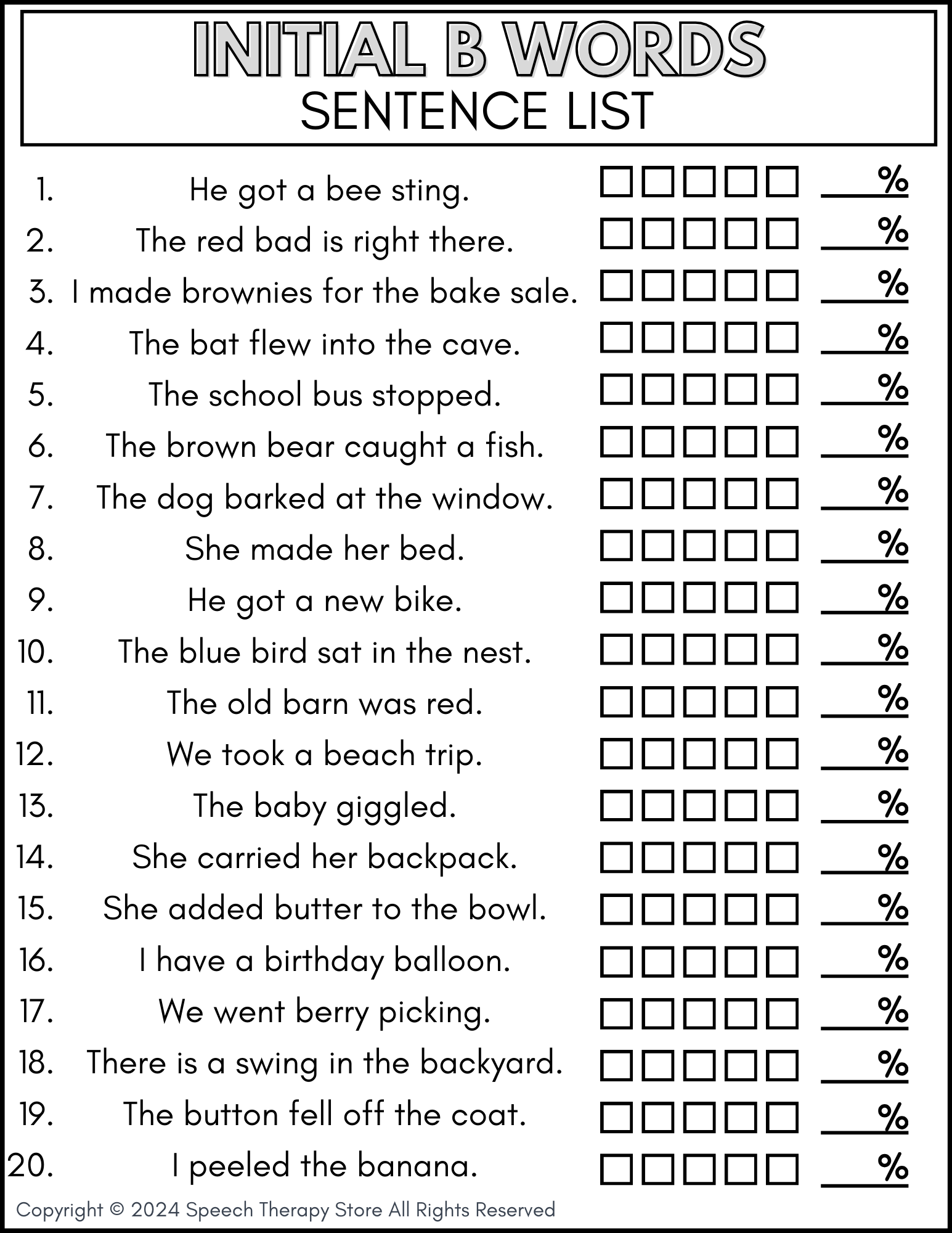 108 + Free Initial B Speech Therapy Words [Articulation Lists] - Speech ...