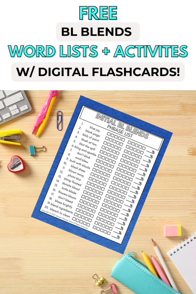 Free BL Words Speech Therapy [Blends List + Activities] - Speech ...