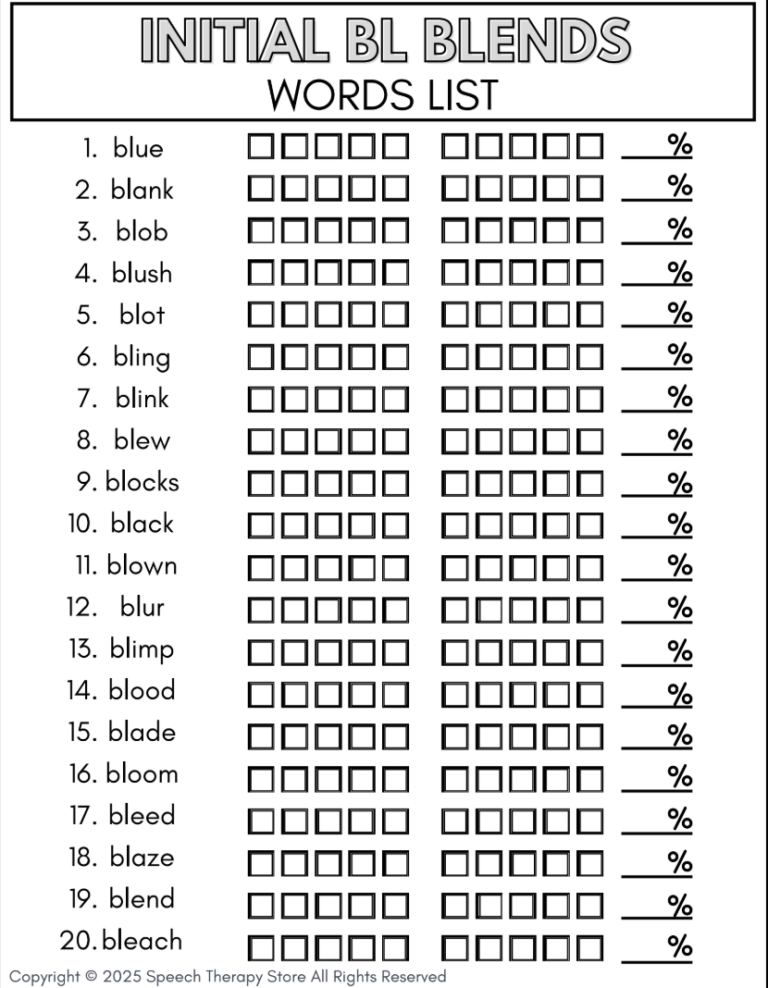 Free BL Words Speech Therapy [Blends List + Activities] - Speech ...