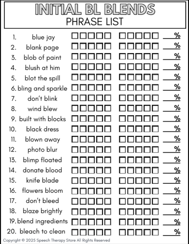 Free BL Words Speech Therapy [Blends List + Activities] - Speech ...
