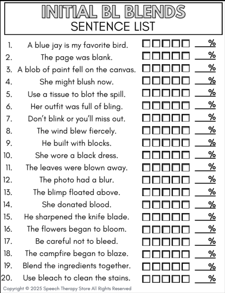 Free BL Words Speech Therapy [Blends List + Activities] - Speech ...