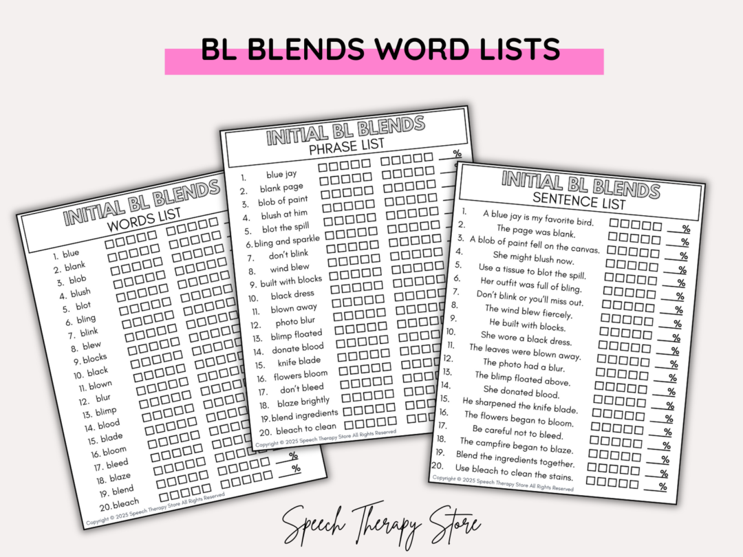 Free BL Words Speech Therapy [Blends List + Activities] - Speech ...