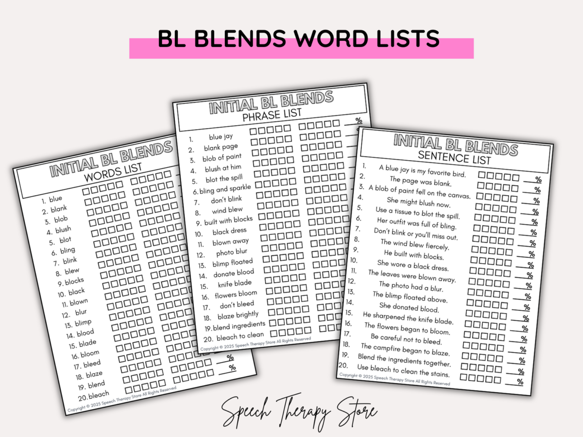 Free BL Words Speech Therapy [Blends List + Activities] - Speech ...