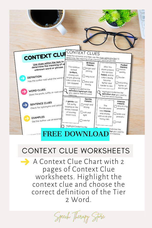 Free & Fun Context Clues Chart + Materials for Speech Therapy - Speech ...