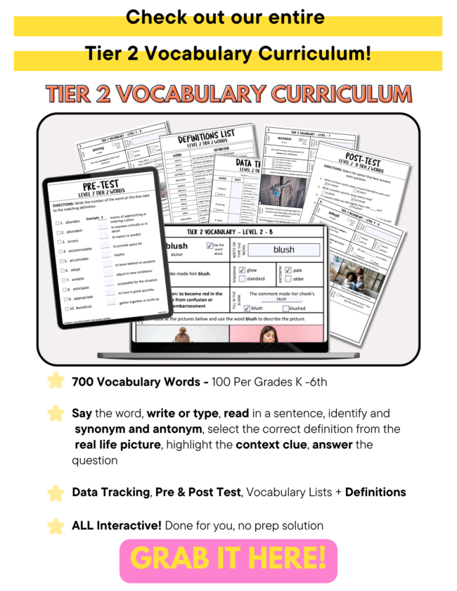Tier 2 Vocabulary Instruction: Evidence-Based Guide + Curriculum ...