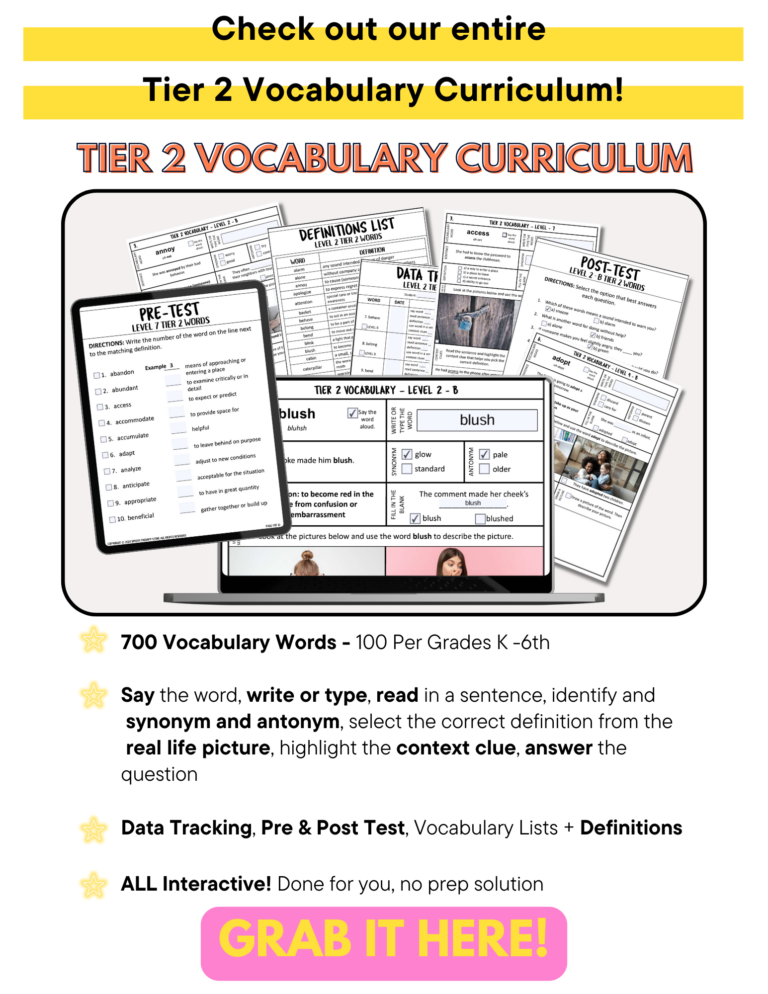 Tier 2 Vocabulary Instruction: Evidence-Based Guide + Curriculum ...